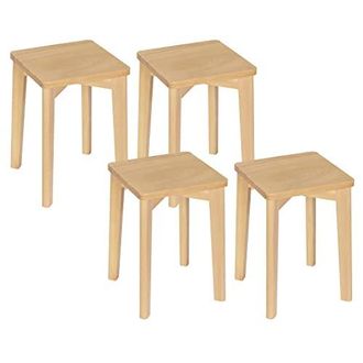 Woltu BH344ei-4 Chaises de salle &agrave; manger en bois massif, rectangulaires, sans dossier, tabouret pour cuisine, salon, chambre &agrave; coucher, bureau, couleur boi