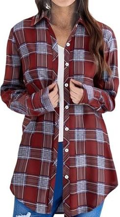 Generic Chemisiers &agrave; carreaux &agrave; manches longues pour femmes, coupe ajust&eacute;e, &agrave; boutons, chemisiers classiques &agrave; carreaux pour femmes, hauts de travail pour bur