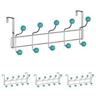 Premier Housewares T&uuml;rgarderobe, 10 Haken t&uuml;rkis, Chrom, Kunststoff, 12x41x17 (Packung mit 4)