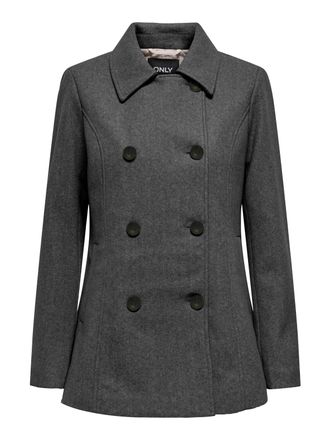 Only Kurzmantel ONLY ONLBLAKE PEACOAT CC OTW, Damen, Gr. XL, grau (dunkelgrau melange detail:schwarz button), Web, Obermaterial: 100% Polyester, unifarben,