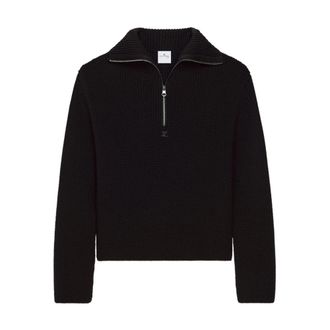 Courr&egrave;ges Schwarzer Rippstrick-Halb-Zip-Pullover - - Knitwear - Damen - Schwarzk - 2XS