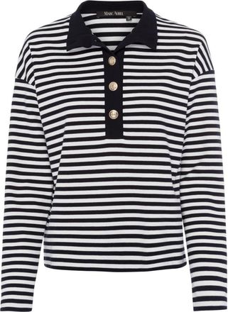 Marc Aurel Femme, Tops, Bleu, Taille: 38 FR Haut ray&eacute; style polo avec col montant boutonn&eacute;