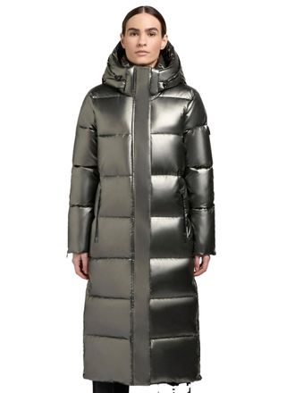 Khujo Damen gl&auml;nzender warmer Winter Steppmantel lang mit abnehmbarer Kapuze Hedd Shiny-YM Medium Grey Gr. L