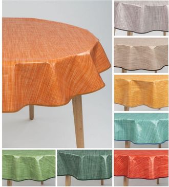 Laro 140cm runde Wachstuch Tischdecke abwaschbar Wachstuchtischdecke mit Saum-Eingefasst-Paspelband, Muster:Leinenoptik Orange Bronze, Größe: Rund 140cm