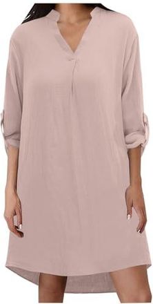 Generic T-shirt pour femme - Couleur unie - Manches 3/4 - Longueur longue et coupe d&eacute;contract&eacute;e, kaki, XXL