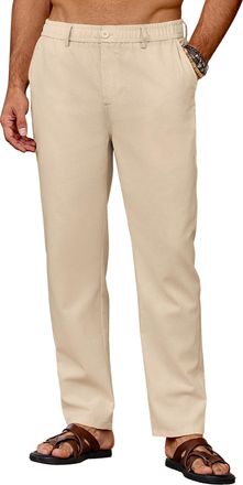 Coofandy Sommerhose Herren Leicht Leinenhose Einfarbig Freizeithose Leinen Hose Regular Fit Strandhose Herren-Hosen Lang Schlupfhose mit Taschen Sommer D&uuml;nne H