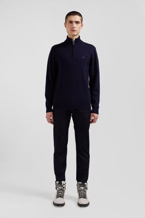 Eden Park Pull Col Camionneur Zipp&eacute; En Laine Et Coton Bleu Marine Coupe Regular
