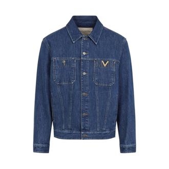 Valentino Denim Jacket With Vgold - - Jackets - Herren - Blau - L