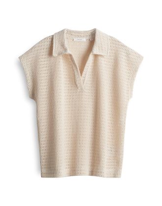OPUS Damen Kurzarmshirt | Poloshirt SOMONA Regular in Crochet Optik Natural Glaze, 42