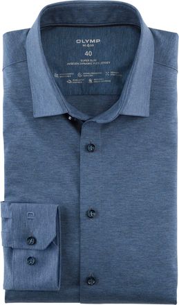 Olymp Herrem Oberhemd Langarm Level Five - Jersey Hemd, Atmungsaktives Gewebe, NY Kent Kragen - Hemden Herren Modern Fit - Rauchblau 13-43