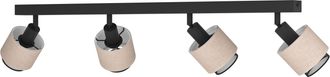Eglo Deckenstrahler Rosley, Deckenlampe 4-fach, Deckenleuchte mit schwenkbaren Spots aus Textil in Natur und schwarzem Metall, Deckenspots mit E14 Fassung