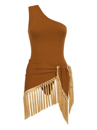 Taller Marmo maillot de bain frang&eacute; Yacare &agrave; une &eacute;paule - Marron
