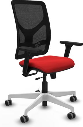 Piqueras y Crespo Fernarbeitsstuhl mit 3D-Armen, h&ouml;henverstellbare Lendenwirbelst&uuml;tze, ausgestattet mit Syncro/Traslack und Schneideschaum, Schwarz/Rot