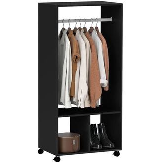 HOMCOM Armoire penderie &eacute;tag&egrave;re 2 niches penderie 4 roulettes pivotantes dim. 60L x 40l x 128H cm Coloris Noir
