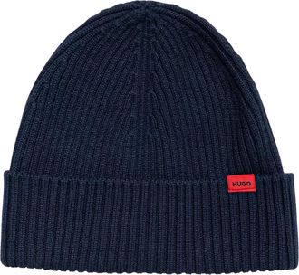 HUGO BOSS Homme, Accessoires, Bleu, Taille: ONE Size Ribbed Wool Beanie