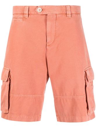 Brunello Cucinelli short cargo en coton &agrave; boutonni&egrave;re d&eacute;cal&eacute;e - Orange