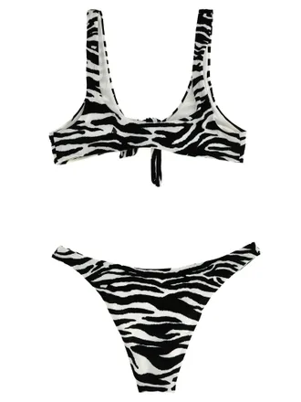 The Attico Zebra-Print Polyamide Bikini - Black