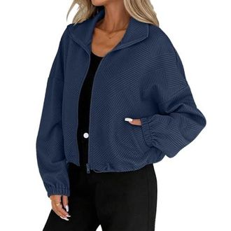 Generic Veste ample 2025 avec fermeture &eacute;clair et ourlet &agrave; cordon de serrage pour femme, bleu marine, XL