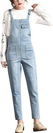 Lazutom Salopette ample d&eacute;contract&eacute;e en jean pour femme, bleu clair, 46