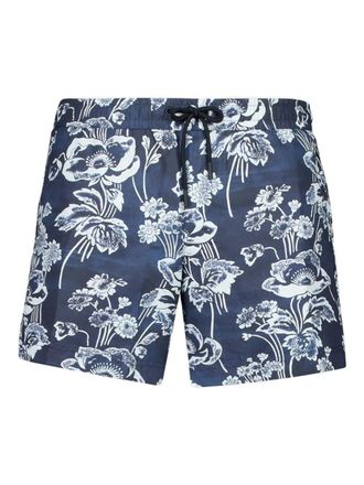 Commas Badeshorts mit Blumen-Print - Blau
