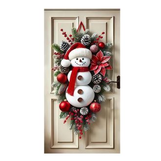 Generic Christmas Door Decor - Snowman Hanging, 70 inches Snowman Door Hanging Cover Decoration with Red Mixed Glitter Finish | Large Christmas Doors Banner f