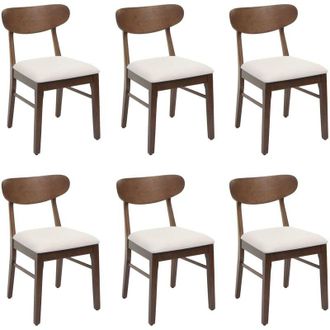 Hhg Lot de 6 chaises de salle &agrave; manger - Tissu 100% polyester - Bois massif dh&eacute;v&eacute;a - Dossier haut et rembourrage moelleux - Protection de sol