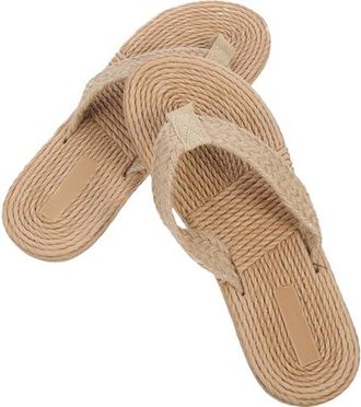 BESTONZON Pantoufles de Plage en Imitation Paille Beige Taille 38 Chaussures Décontractées Légères et Confortables pour Extérieur et Loisirs