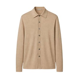 H&egrave;SKIMO Homme, Chemises, Beige, Taille: XL Light-Knit Long-Sleeve Shirt