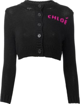 Chlo&eacute; Femme, Pulls, Noir, Taille: 40 FR Cardigan Court Ajust&eacute; &agrave; Col Rond