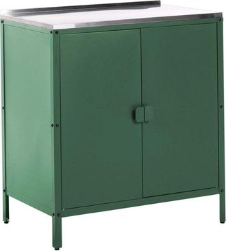 Beliani Armoire de Cuisine dExt&eacute;rieur en Acier 2 Portes avec Dessus en Acier Inoxydable Vert Vilama