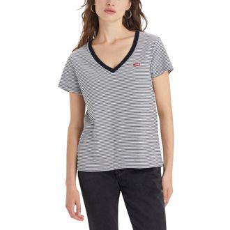 Levi's Damen Perfect V-Neck T-Shirt,Annalise Stripe Cloud Dancer,XXS
