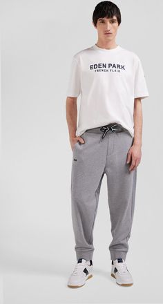 Eden Park Pantalon Jogging En Molleton Gratt&eacute; Gris Coupe Relaxed