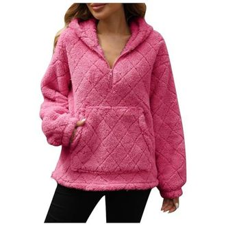 Generic 2026 Vestes &agrave; capuche pour femmes, coupe ample, demi-fermeture &eacute;clair, sweat &agrave; capuche confortable et d&eacute;contract&eacute;, rose vif, XXL