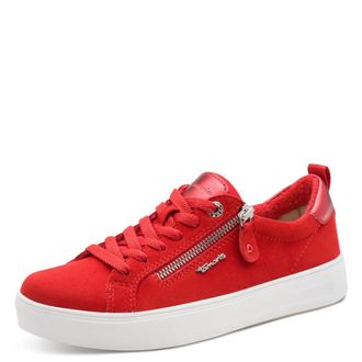 Tamaris Comfort Damen Sneaker flach mit Rei&szlig;verschluss Freizeit, Rot (Red Suede), 38 EU