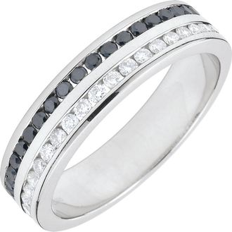 Edenly Trauring Weißgold - Weiße und schwarze Diamanten Halbpavé - Kanalfassung zweireihig - 0.38 Karat - 42 Diamanten - 18 Karat