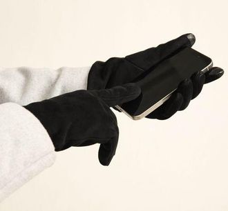 Lands End Veloursleder-Handschuhe, Damen, Größe:19-20 CM regular, Schwarz, Leder/Rauleder, by Lands End