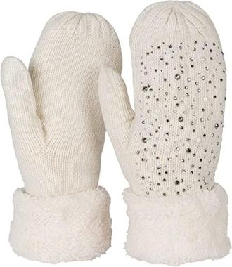 styleBREAKER Mitaines dhiver chaudes en tricot pour femme avec strass et perles, gants, Thermo Fleece, gants tricot&eacute;s 09010039, taille unique