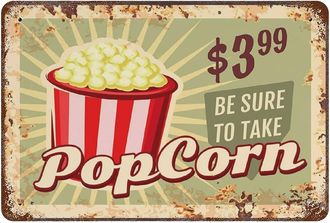IUBBKI Be Sure to Take Popcorn Bucket Blechschild, Metallschild, Kunst, zum Aufh&auml;ngen, Eisen, Gem&auml;lde, Retro, Zuhause, K&uuml;che, Garten, Garage, Wanddekoration