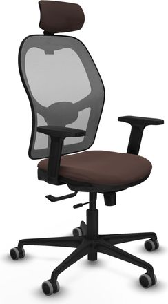 Piqueras y Crespo Ergonomischer Telearbeitsstuhl mit 2D-Armen, h&ouml;henverstellbare Lendenwirbelst&uuml;tze und h&ouml;henverstellbares Kopfteil, Grau/Dunkelbraun