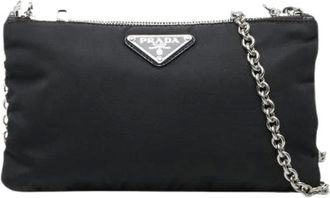 Prada Sac bandouli&egrave;re Pre-owned en nylon Tessuto avec cha&icirc;ne - Femme - Pre-owned - Noir - Taille: ONE Size