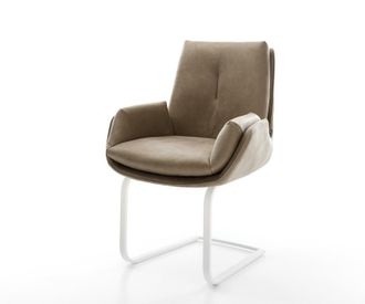 DELIFE Freischwinger Clea-Flex Mikrofaser Beige Vintage Freischwinger flach Wei&szlig;, Esszimmerst&uuml;hle