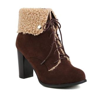 Generic Bottes de neige à lacets pour femme - Bout rond - Talon haut - Décontracté - Chaudes - Hiver, marron, 38.5 EU
