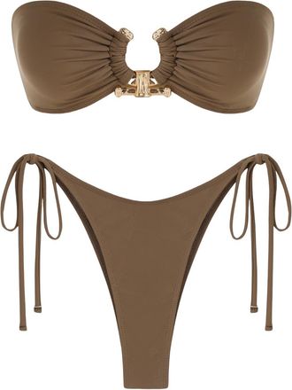 Zaful Damen-Bandeau-Bikini, O-Ring, trägerlos, Schnürung hinten, hoher Schnitt, Zweiteiliger Badeanzug, Badeanzüge (5-Kaffee, S)