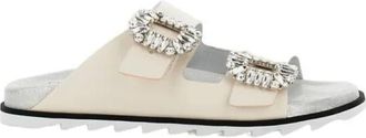 Roger Vivier Sandalen - White Sandals With Crystal Buckle Accents - Gr. 35 (EU) - in Wei&szlig; - f&uuml;r Damen