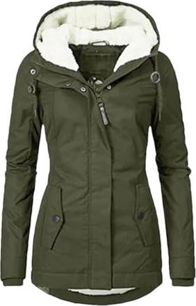 Generic Manteau long chaud et &eacute;pais &agrave; capuche pour femme - Couleur unie, Army EN8, XXL