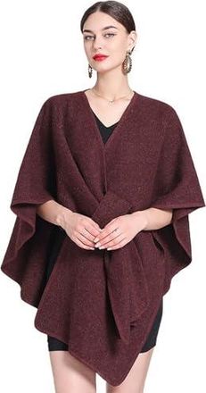 ICEGREY Poncho Ch&acirc;le El&eacute;gant Ouvert Femme Grand Taille Poncho Cape Manteau Automne Hiver Chaud Ouverture Cachemire dimitation Douce Ch&acirc;le, Vin rouge, Taille u