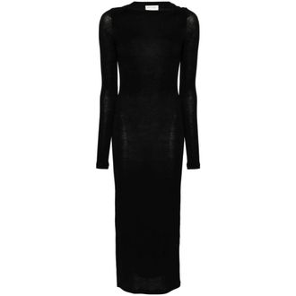 Saint Laurent Schwarzes Strickkleid mit Wasserfallausschnitt - - Dresses - Damen - Schwarzk - L