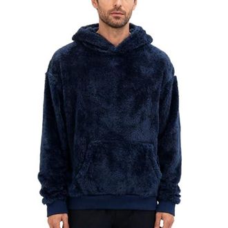 Generic Sweat &agrave; capuche doubl&eacute; Sherpa pour homme - Sweat &agrave; capuche en polaire de couleur unie pour lautomne et lhiver - Coupe ample - V&ecirc;tements d&eacute;contract&eacute;s &agrave;
