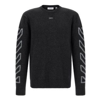 Off-white Homme, Pulls, Gris, Taille: S Pull col rond en maille fantaisie &agrave; fl&egrave;ches diagonales