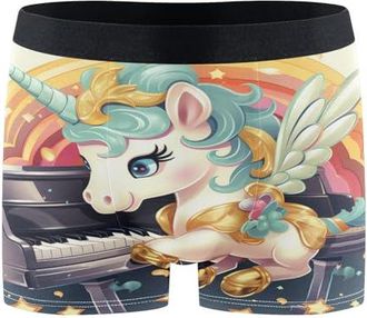 Generic Licorne Mignonne Jouant du Piano Homme Boxer Briefs Lingerie Breathable Boxer Caleçons Mode sous-Vêtements M